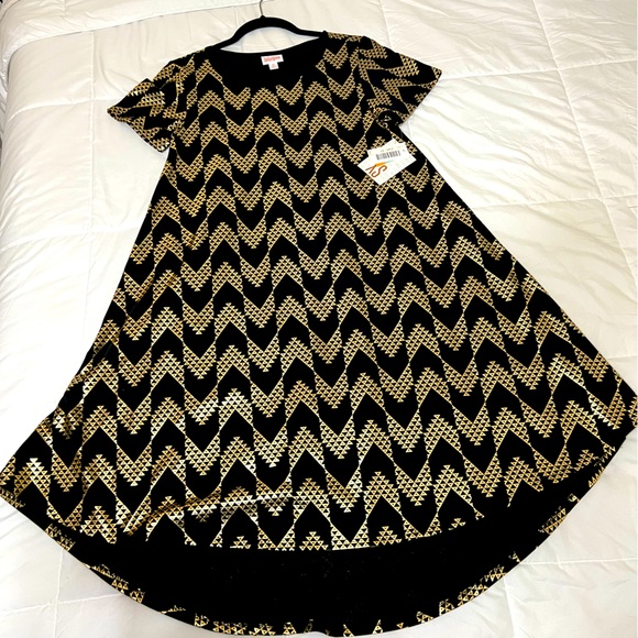 LuLaRoe | Dresses | Xs Black Gold Carly Lularoe Dress | Poshmark